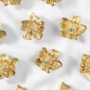 Solid Brass Flower Leaf Drawer Handles Knobs, Gold Cabinet Knobs Pulls, Dresser Cupboard ...