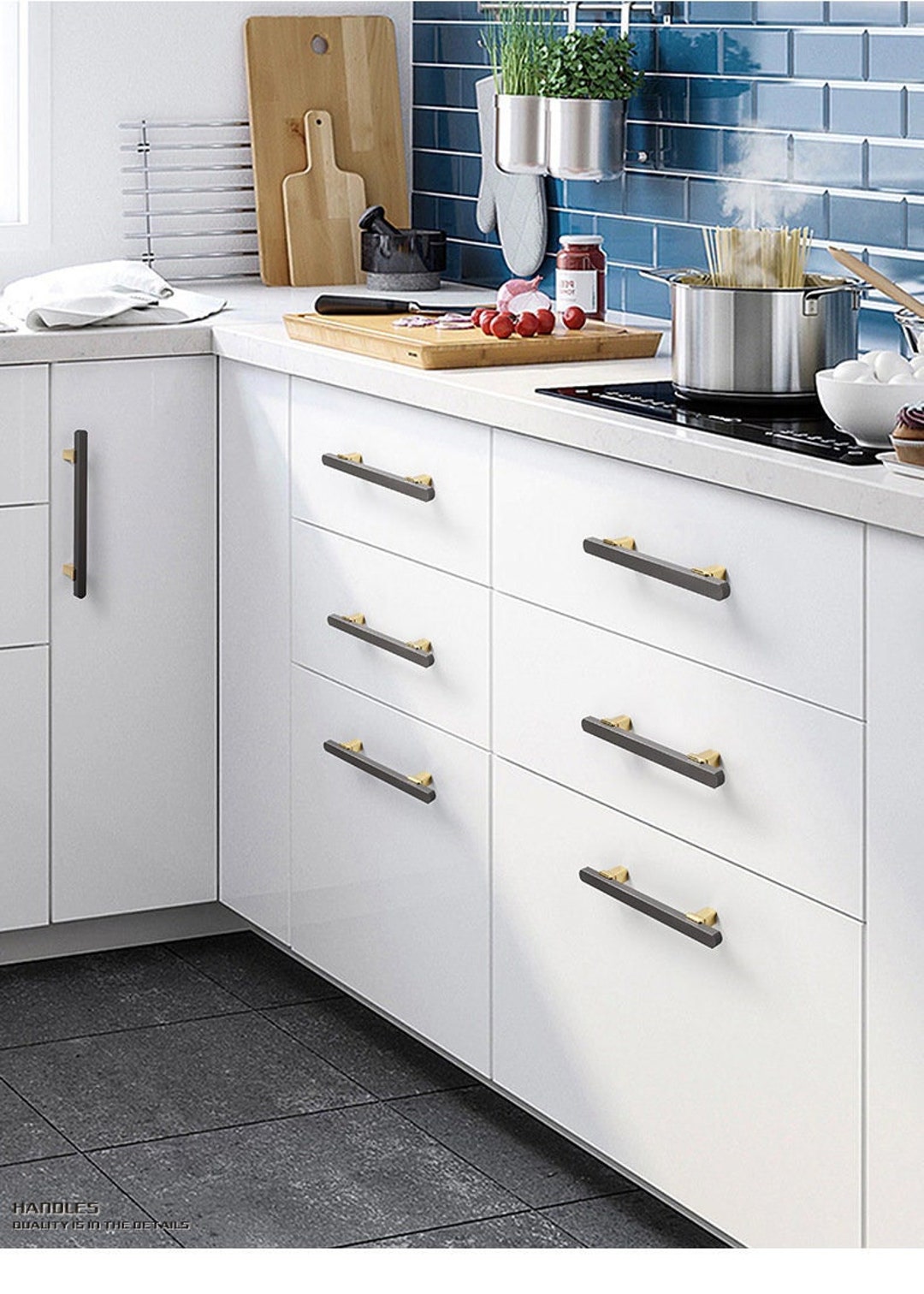 Modern Gold Grey Kitchen Cabinet Handle Kitchen Minimalist - Etsy