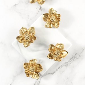Solid Brass Flower Leaf Drawer Handles Knobs, Gold Cabinet Knobs Pulls, Dresser Cupboard ...