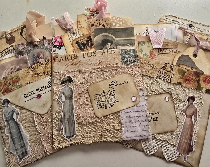 French Style Junk Journal Pockets, Set of 3 Pockets, Junk Journal ...