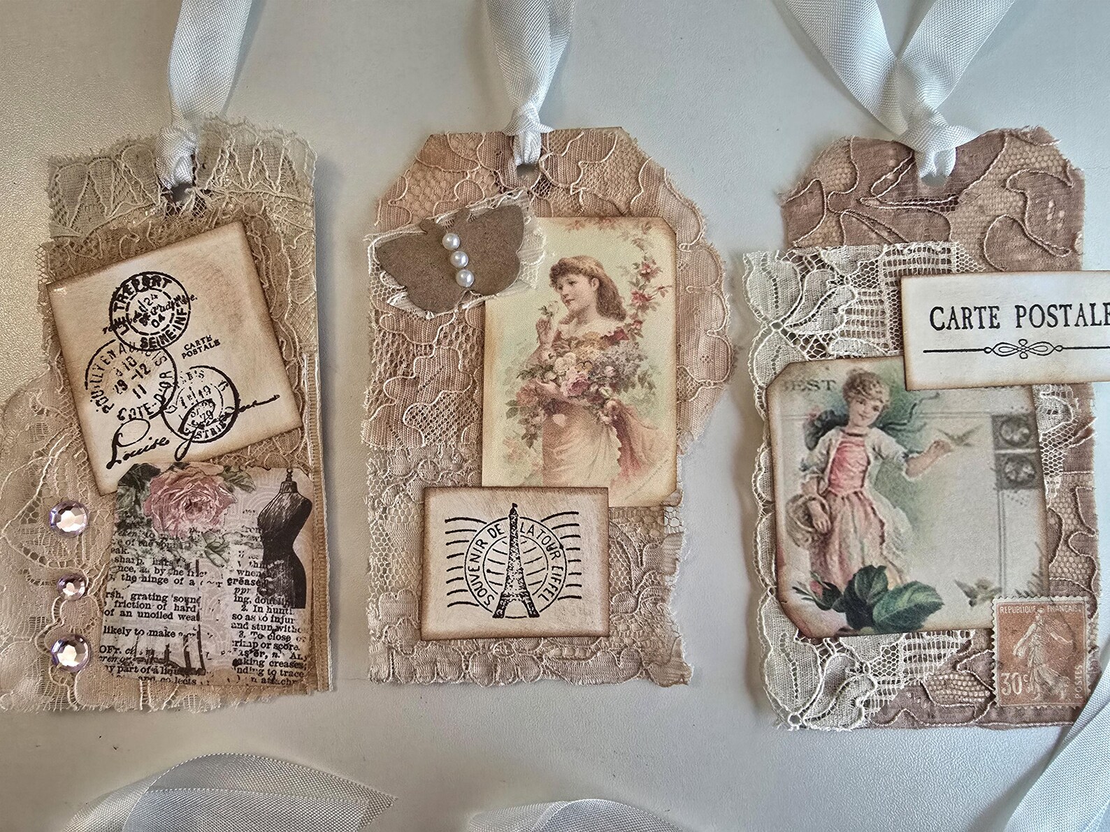 Gift Tags, French Lace Gift Tags, Lace Tags, Scrapbooking, Ephemera ...