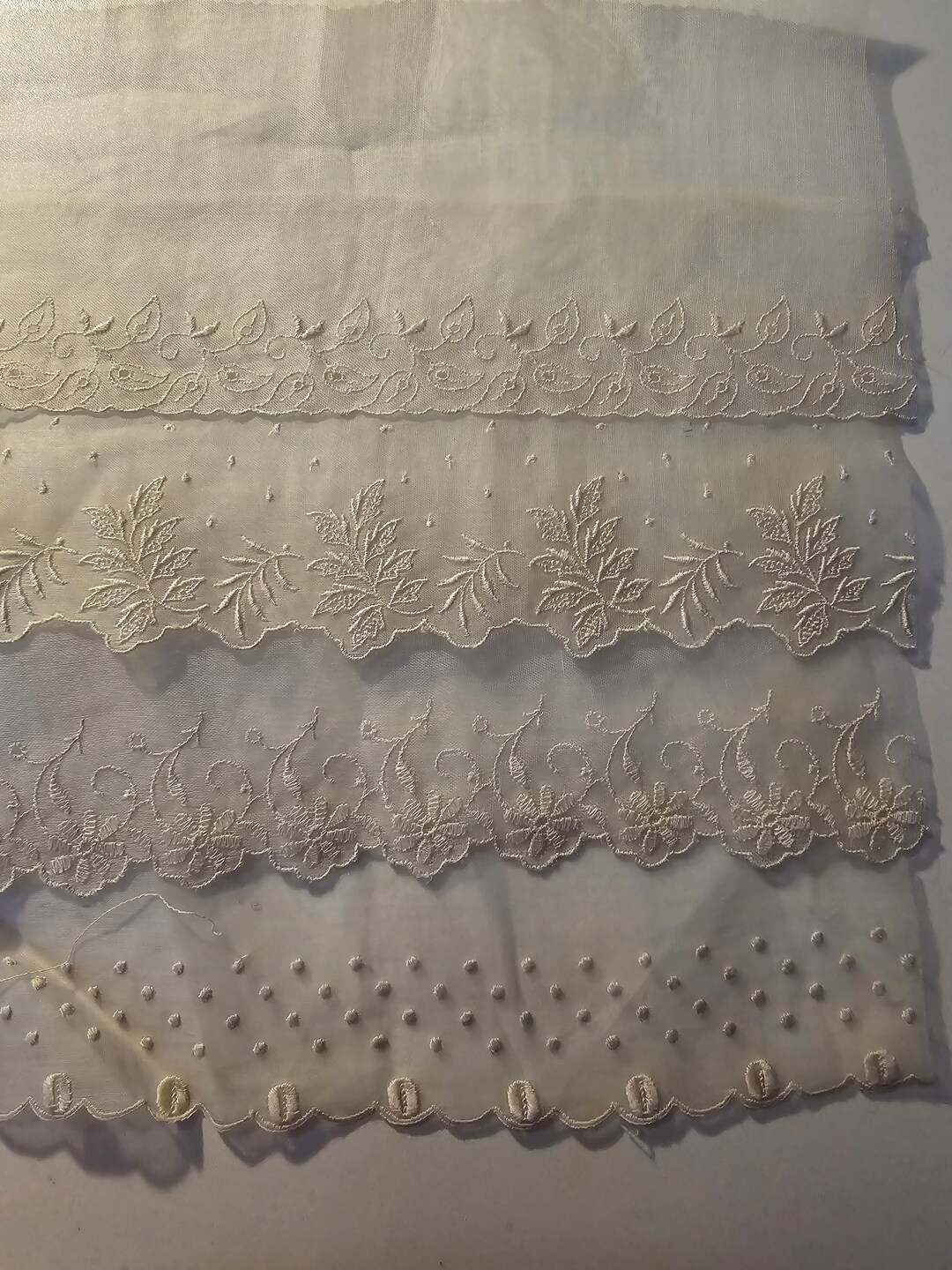 French Vintage Trims Samples, 4 Lace Pieces, Scrapbooking, Dollmaking ...