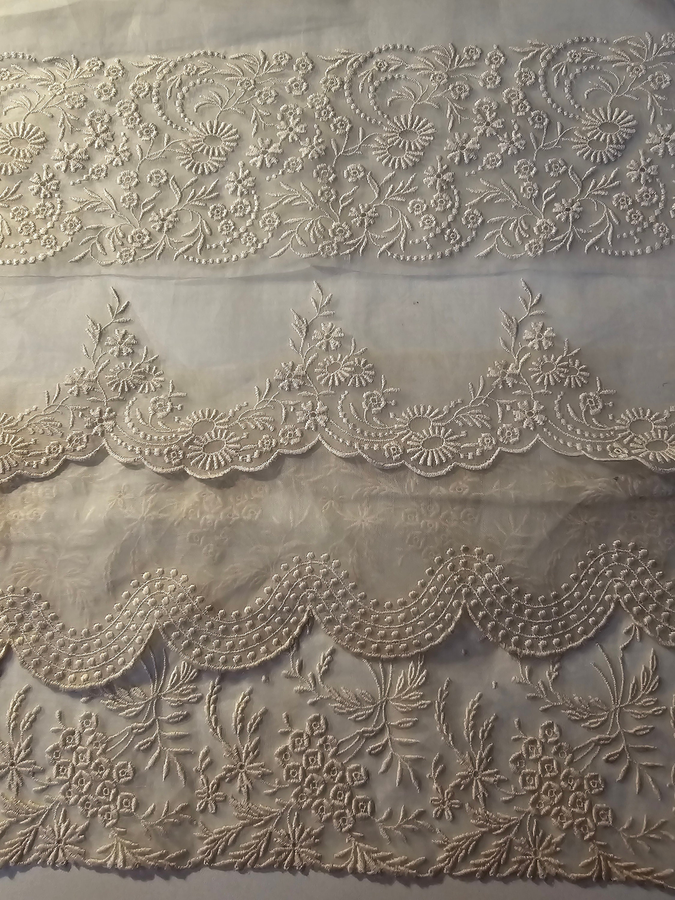 French Vintage Trims Samples, 4 Lace Pieces, Scrapbooking, Dollmaking ...