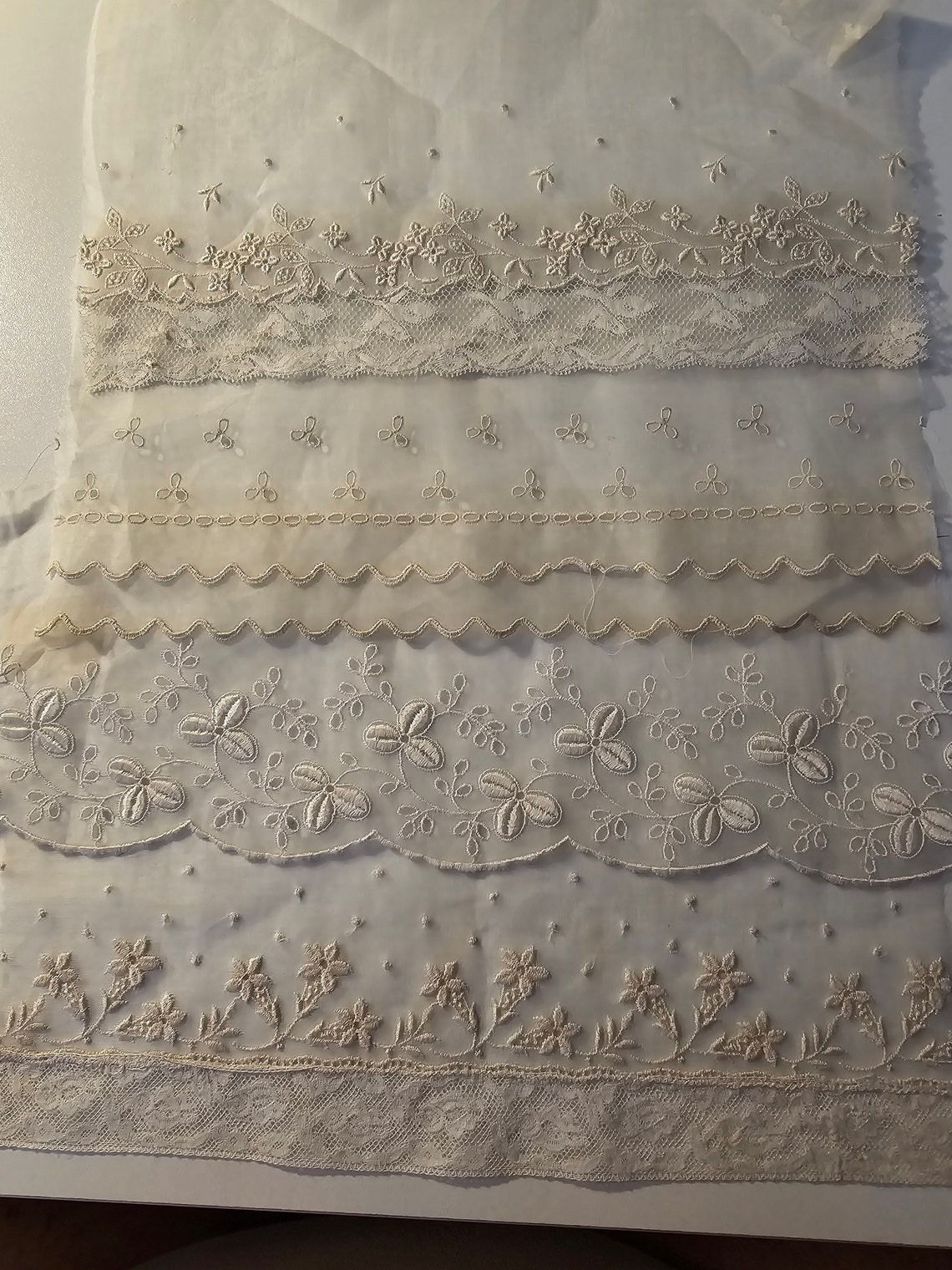 French Vintage Trims Samples, 4 Lace Pieces, Scrapbooking, Dollmaking ...