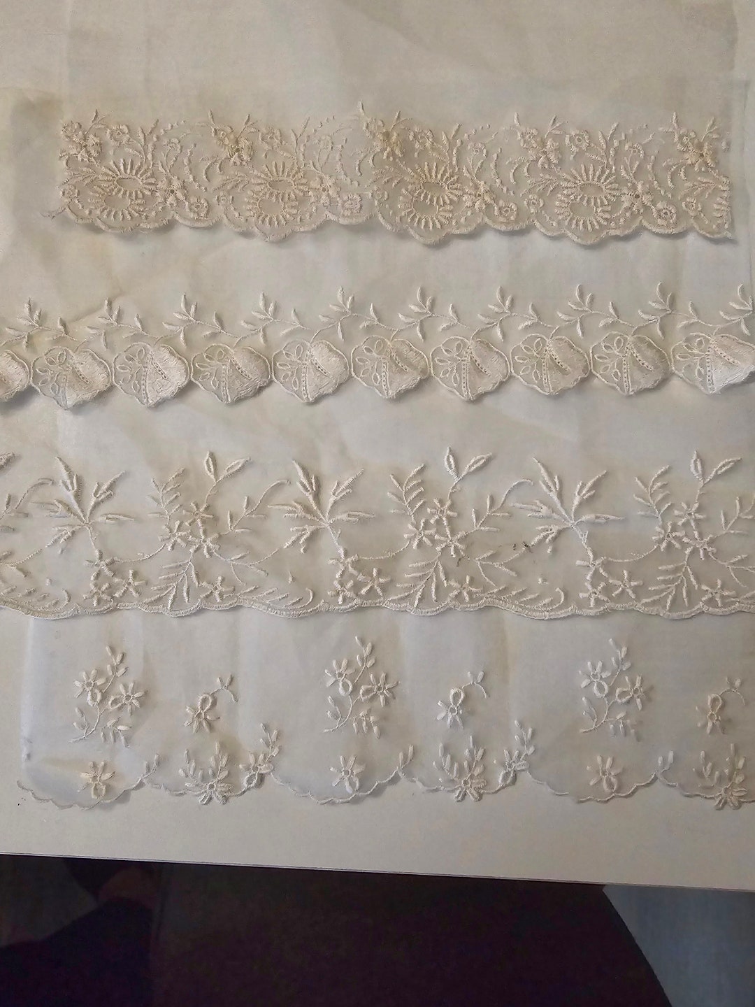 French Vintage Trims Samples, 4 Lace Pieces, Scrapbooking, Dollmaking ...