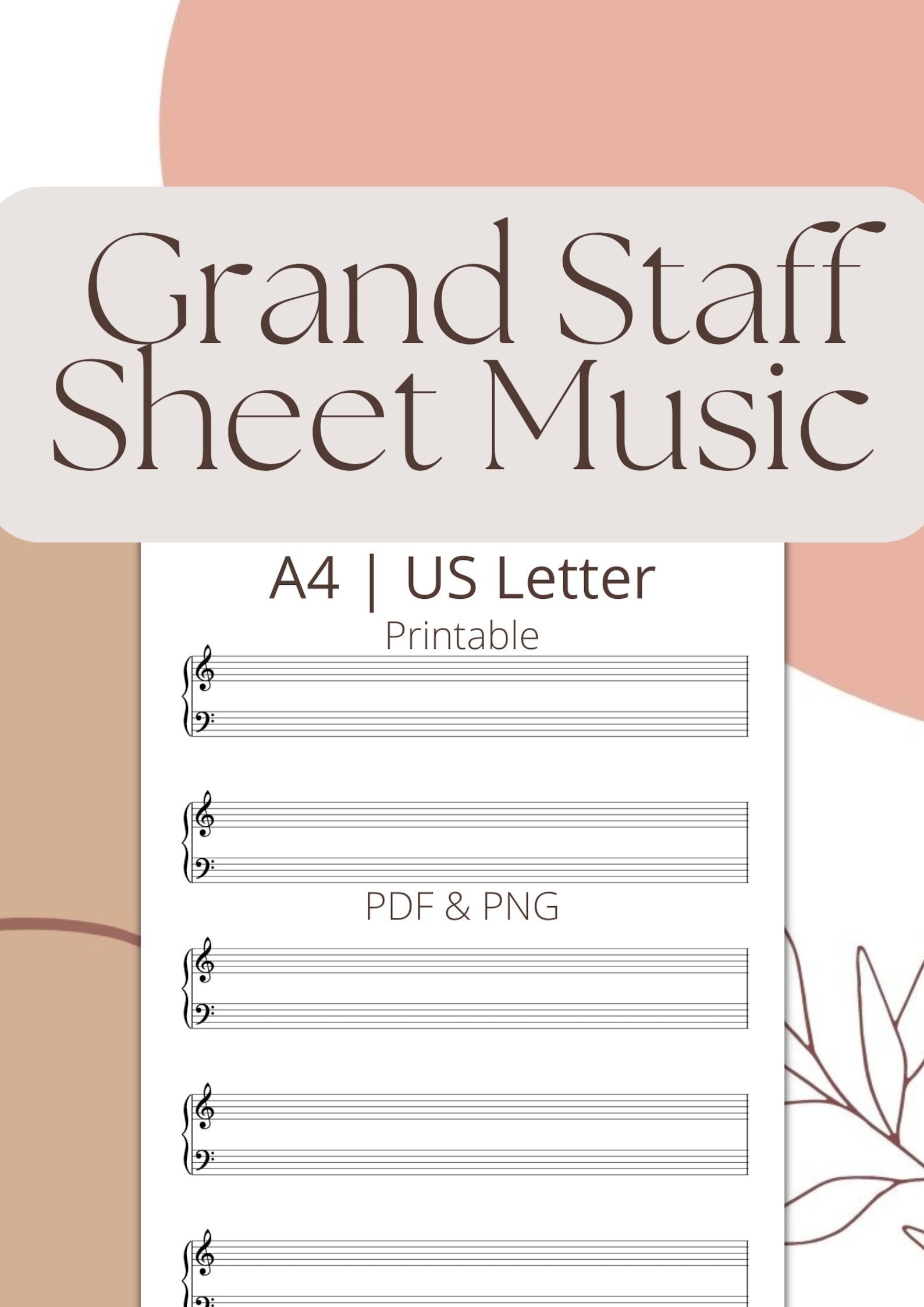 Grand Staff Piano Sheet Music for A4 & Letter. Printable Grand Staff ...