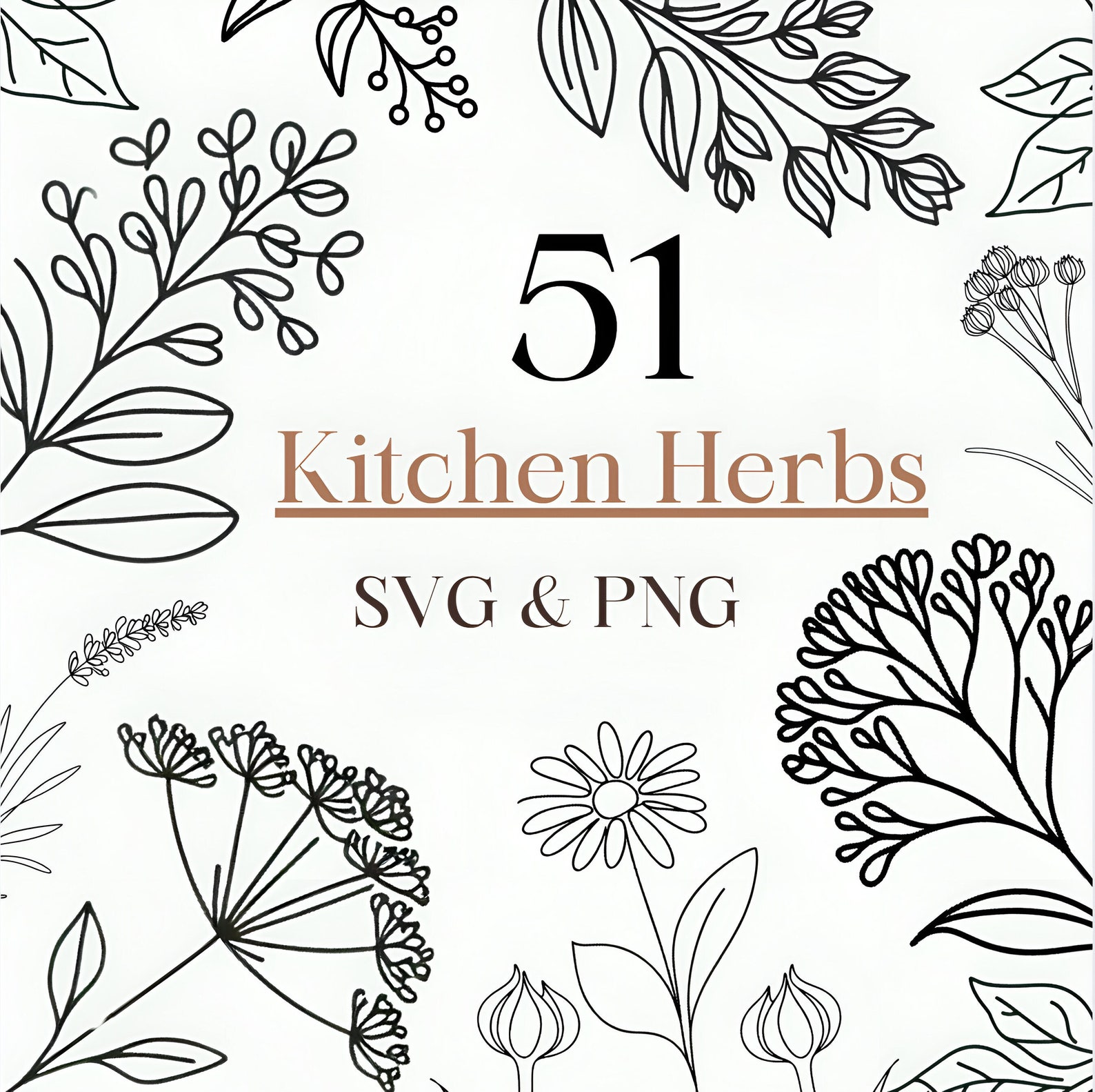 51 Kitchen Herb Svg Bundle, 300 DPI, Kitchen Svg, Herb Svg, Farmhouse ...