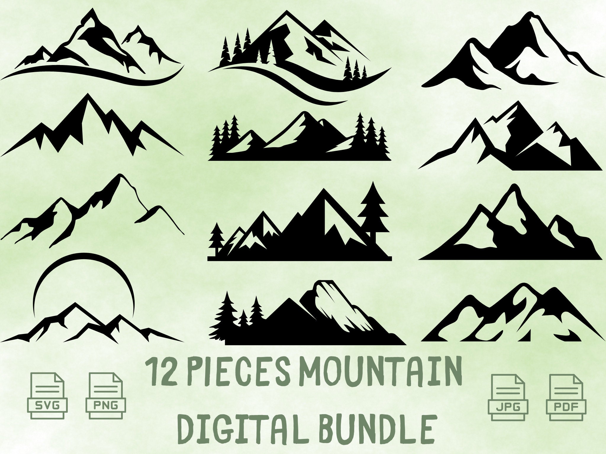Mountain Digital Bundle, Mountain Drawing Svg, Mountain Clipart ...