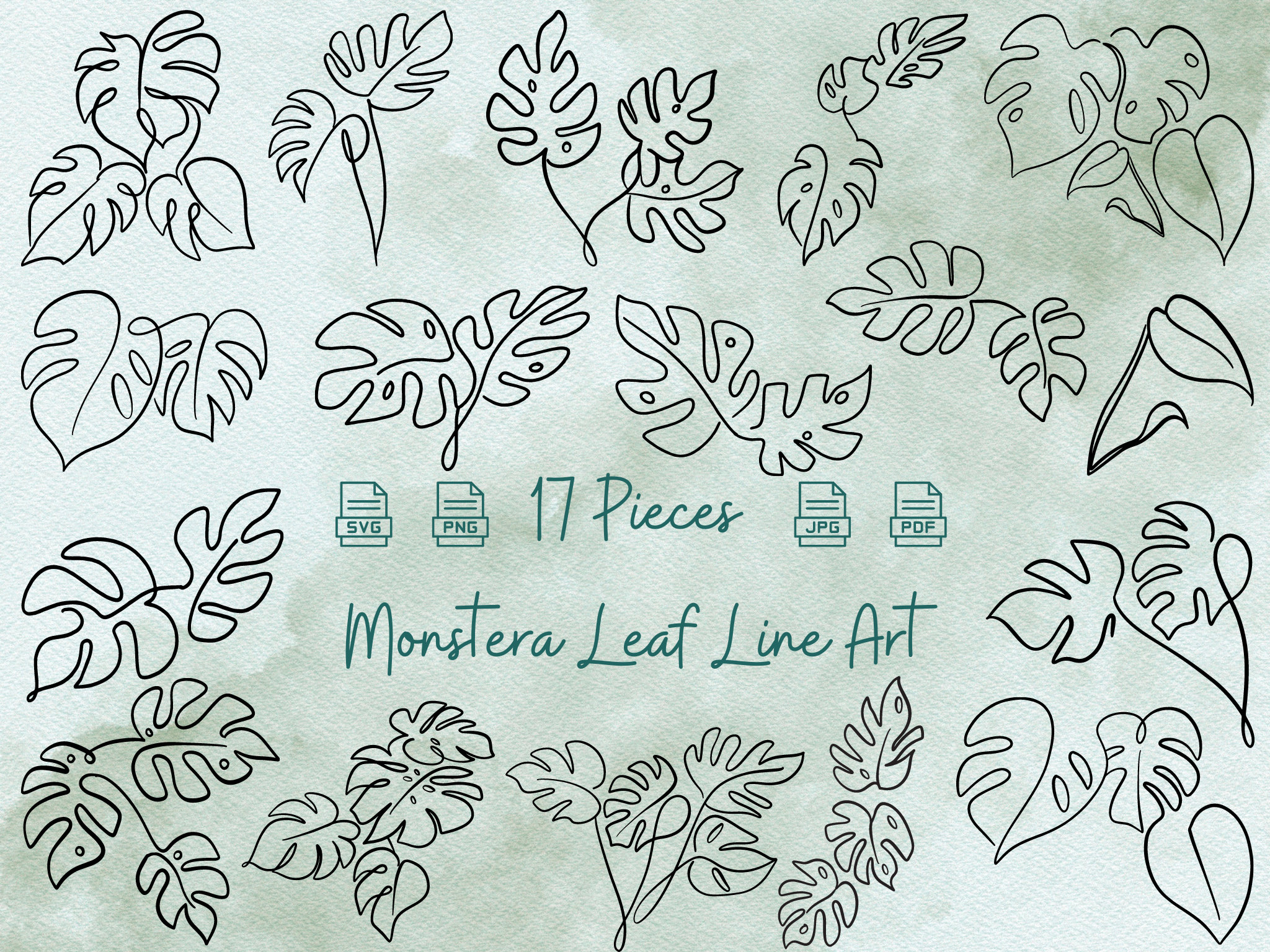 Monstera Leaf Line Art Digital Bundle, Digital File, Monstera Leaf ...