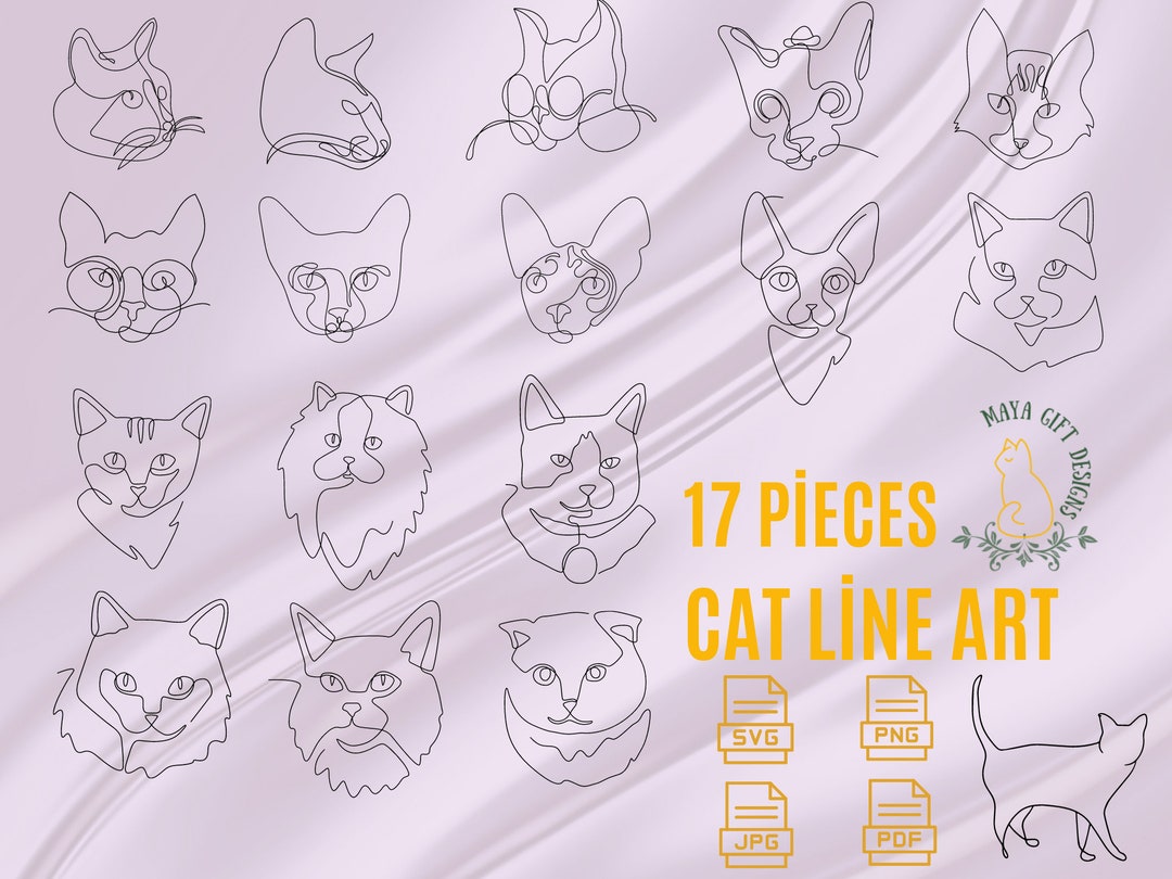 Cat Line Art Bundle Svg, Digital File, Cat Drawing Svg, Cat Lover ...