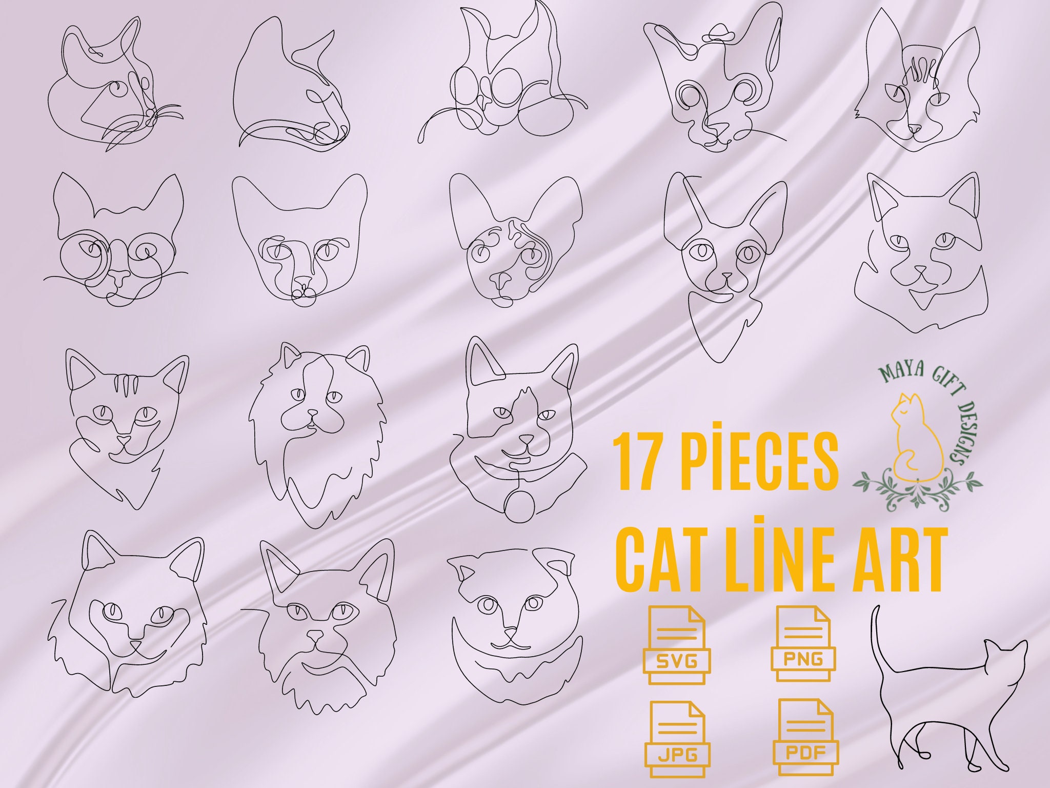 Cat Line Art Bundle Svg, Digital File, Cat Drawing Svg, Cat Lover ...