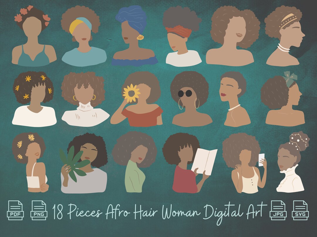 Coloured Afro Hair Woman Bundle, Digital File, Woman Drawing Svg ...
