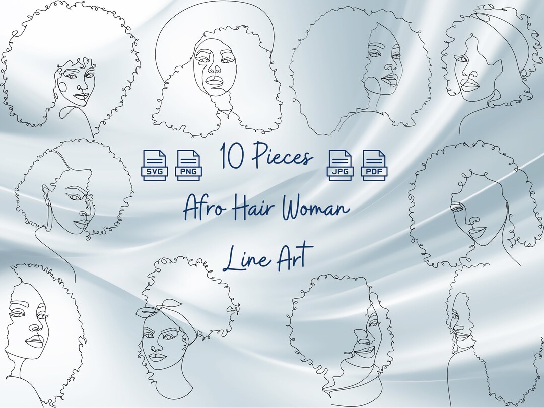 Afro Hair Woman Line Art Bundle, Digital File, Woman Drawing Svg ...