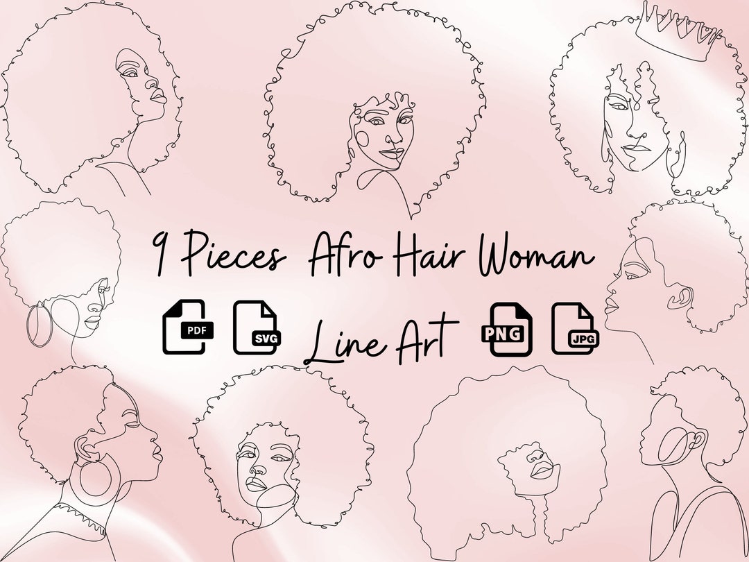 Afro Hair Woman Line Art Bundle Digital File Woman Drawing - Etsy