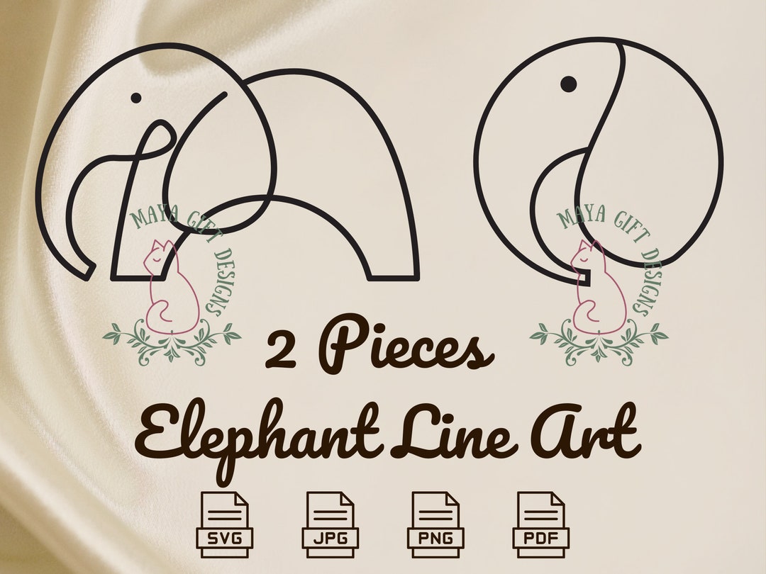 Elephant Line Art Digital Bundle, Digital File, Elephant Drawing Svg ...