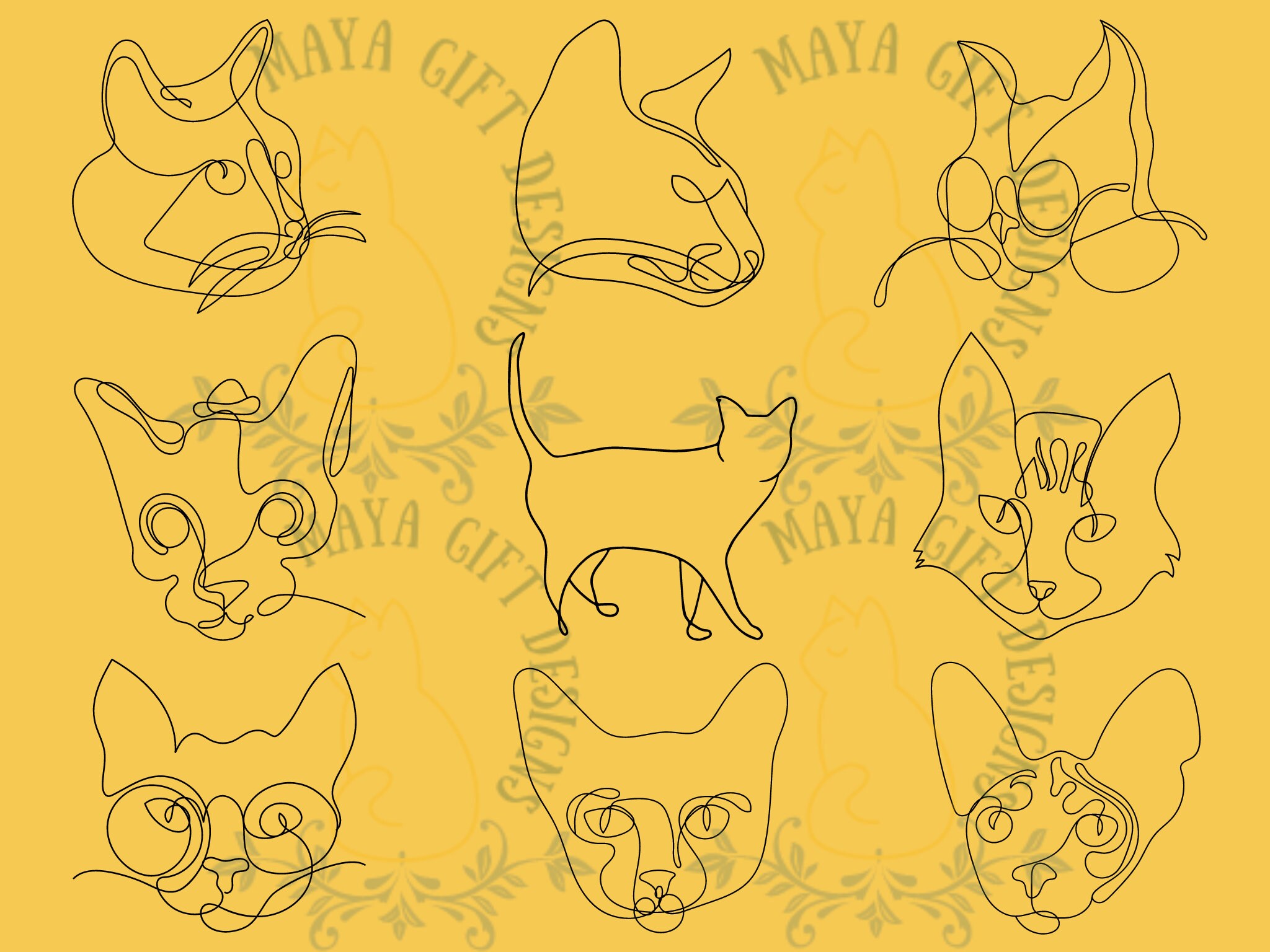 Cat Line Art Bundle Svg, Digital File, Cat Drawing Svg, Cat Lover ...