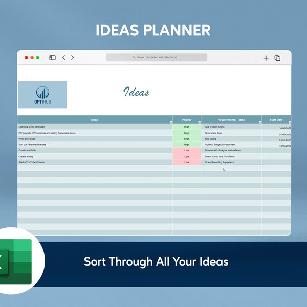 Brain Dump Template Excel - Etsy