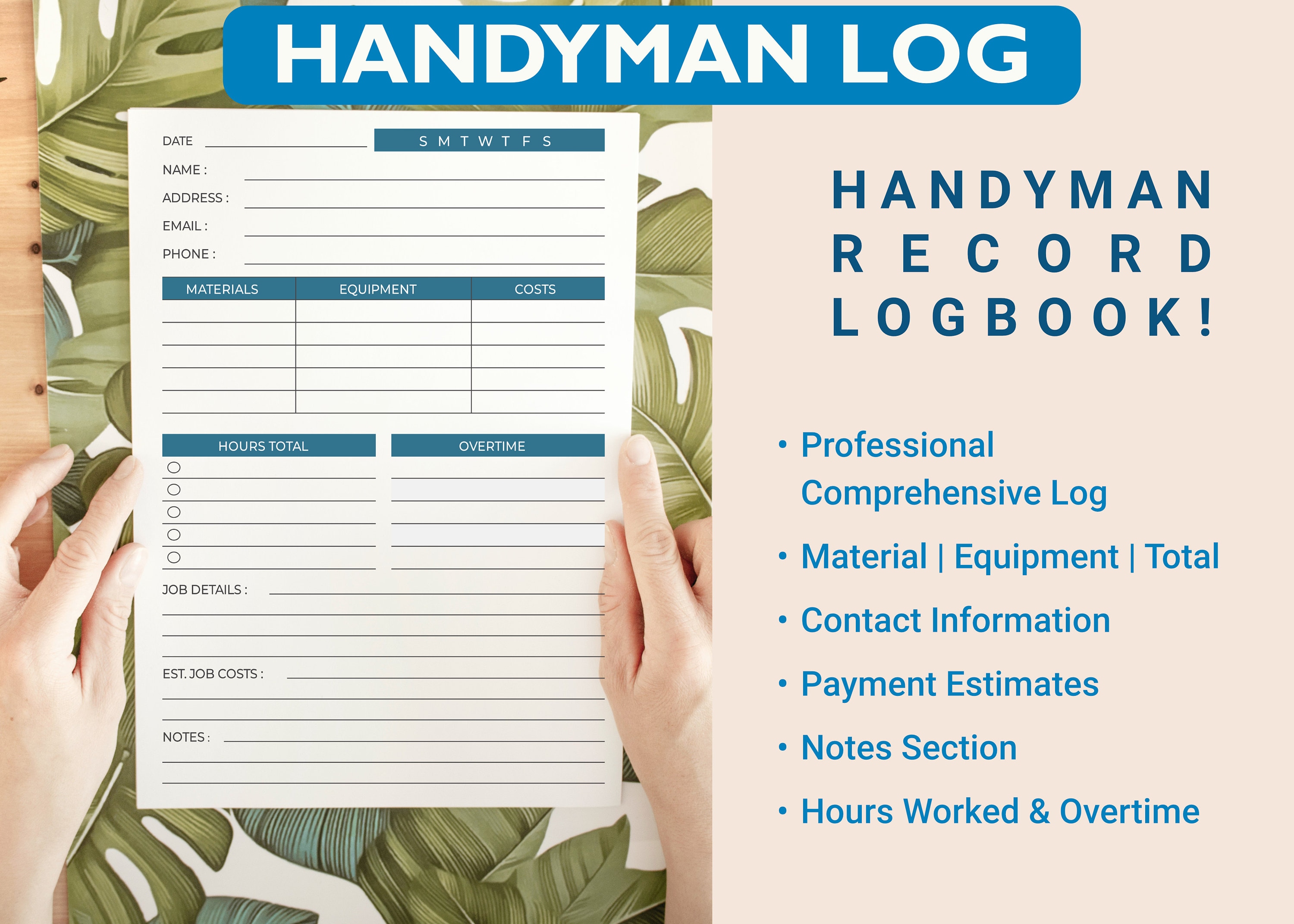 Handyman Business, Handyman Gift, Construction Daily Log, DIY Record ...
