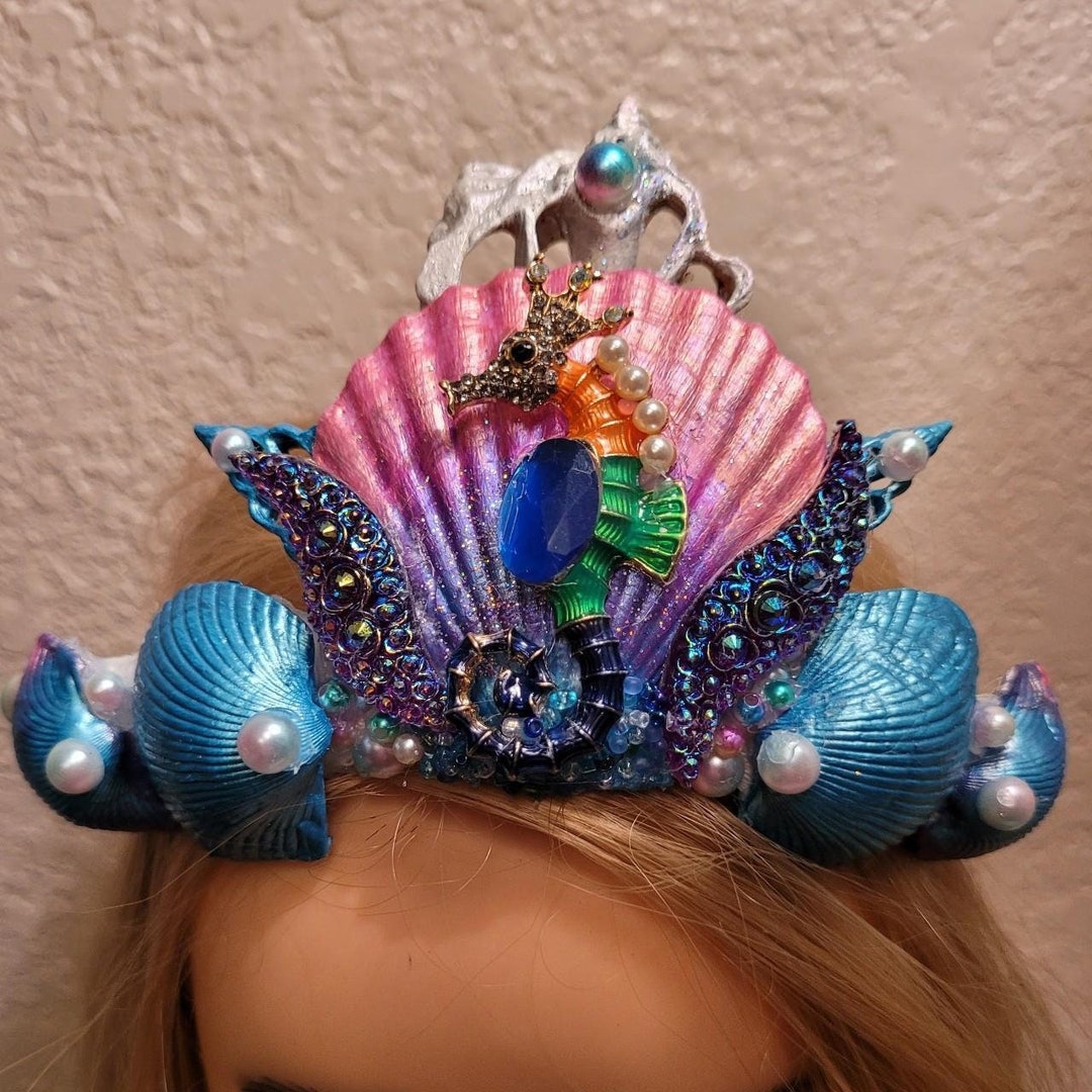 Mermaid Seashell Crown.siren Tiara With Adjustable Rope Base Headband ...