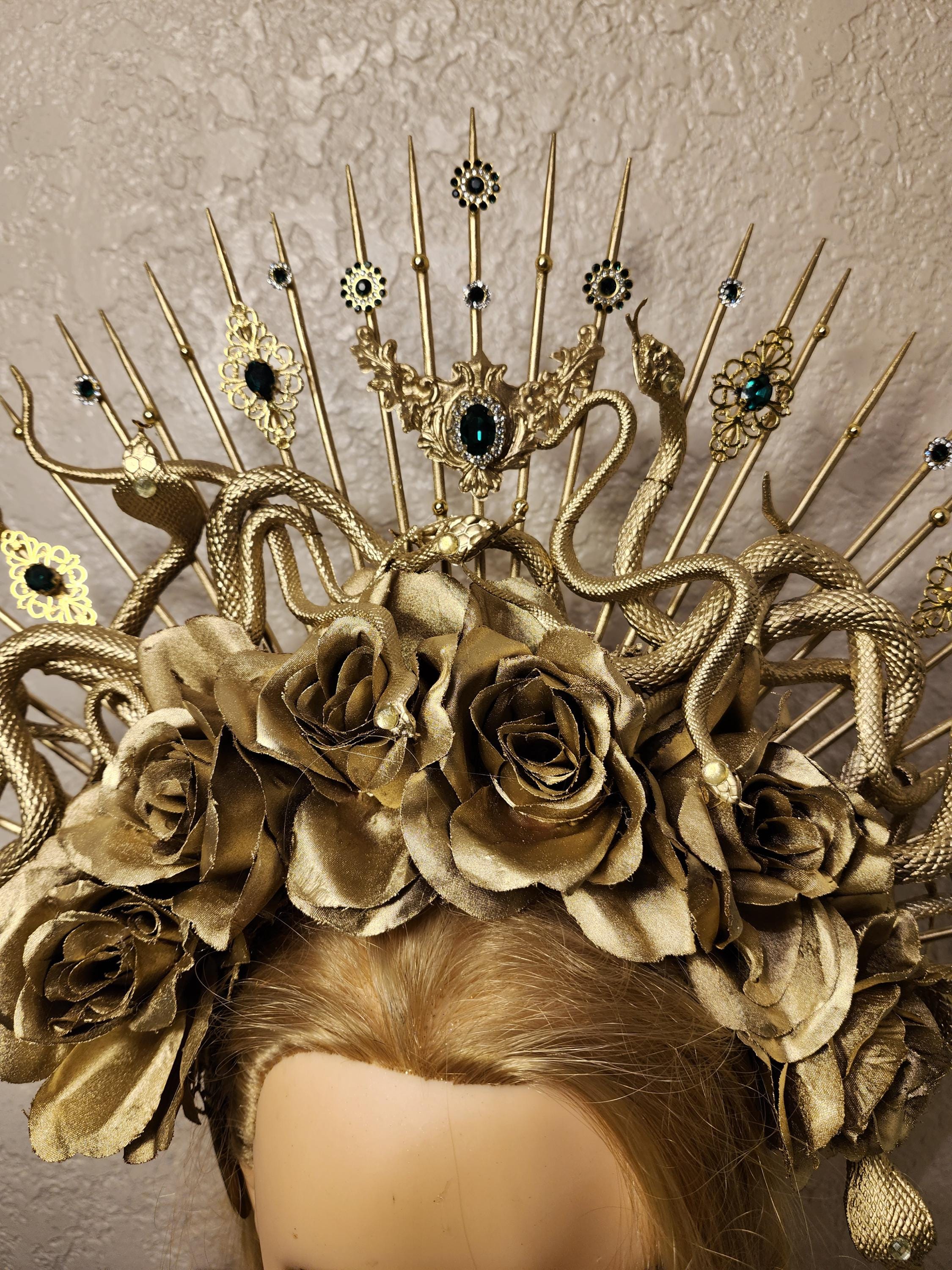 Medusa Headpiece.gorgon Snake Crown.gold and Green Accents.gothic Rose ...