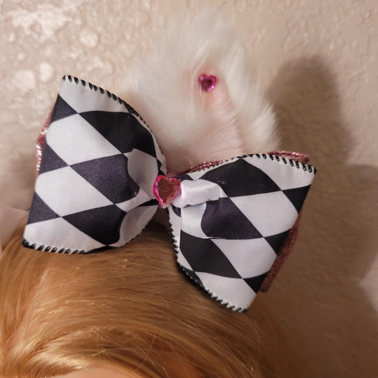 Kitty Ears Headband With Harley Quinn Bow.kitten Furry Headband With ...