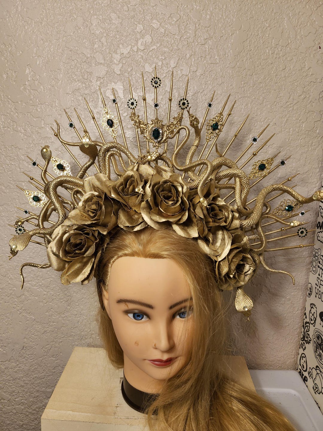 Medusa Headpiece.gorgon Snake Crown.gold and Green Accents.gothic Rose ...