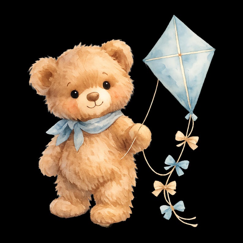 Watercolor Blue Teddy Bear Clipart – Baby Animal PNG Graphics (digital ...