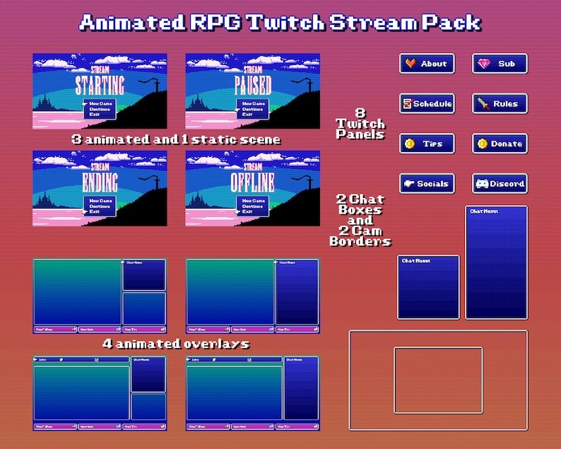 Retro Twitch Stream Pack | Animated Old School RPG Pixel Inspired ...