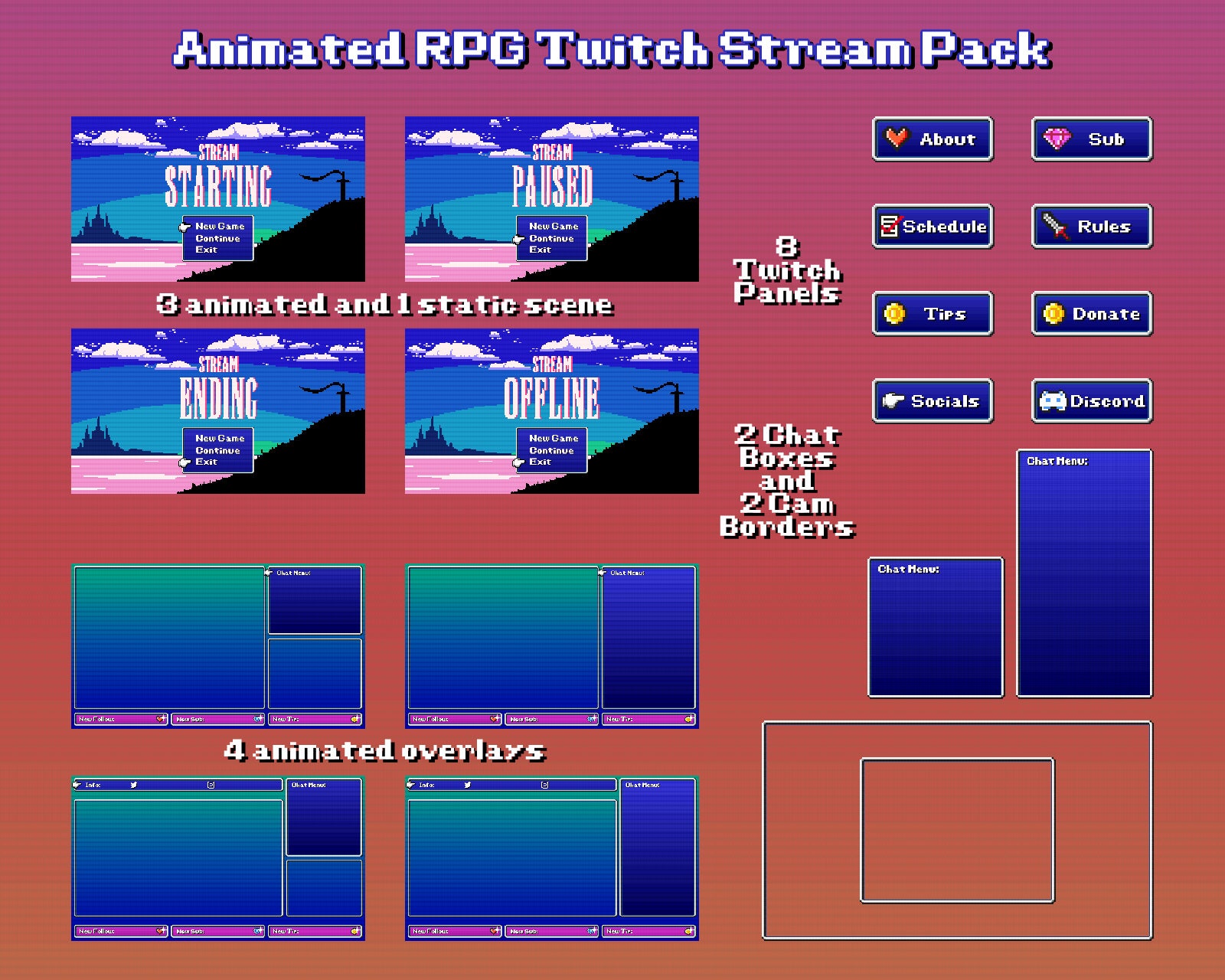 Retro Twitch Stream Pack | Animated Old School RPG Pixel Inspired ...