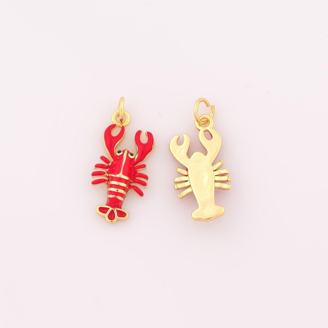 1 Pcs Gold Enamel Cute Lobster Pendant,18k Gold Filled Marine Life ...