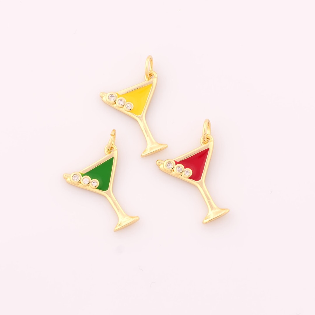 1 Pcs Gold Enamel Goblet Pendant,18k Gold Filled Wine Glass Charm,cz ...