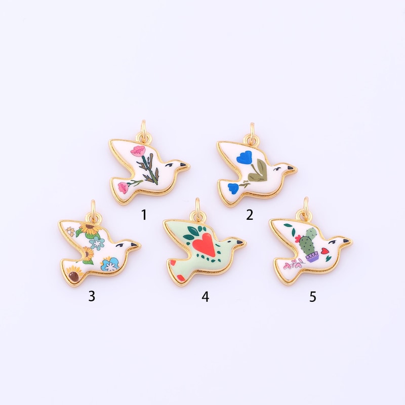 Silver Enamel Dove Charms - Etsy