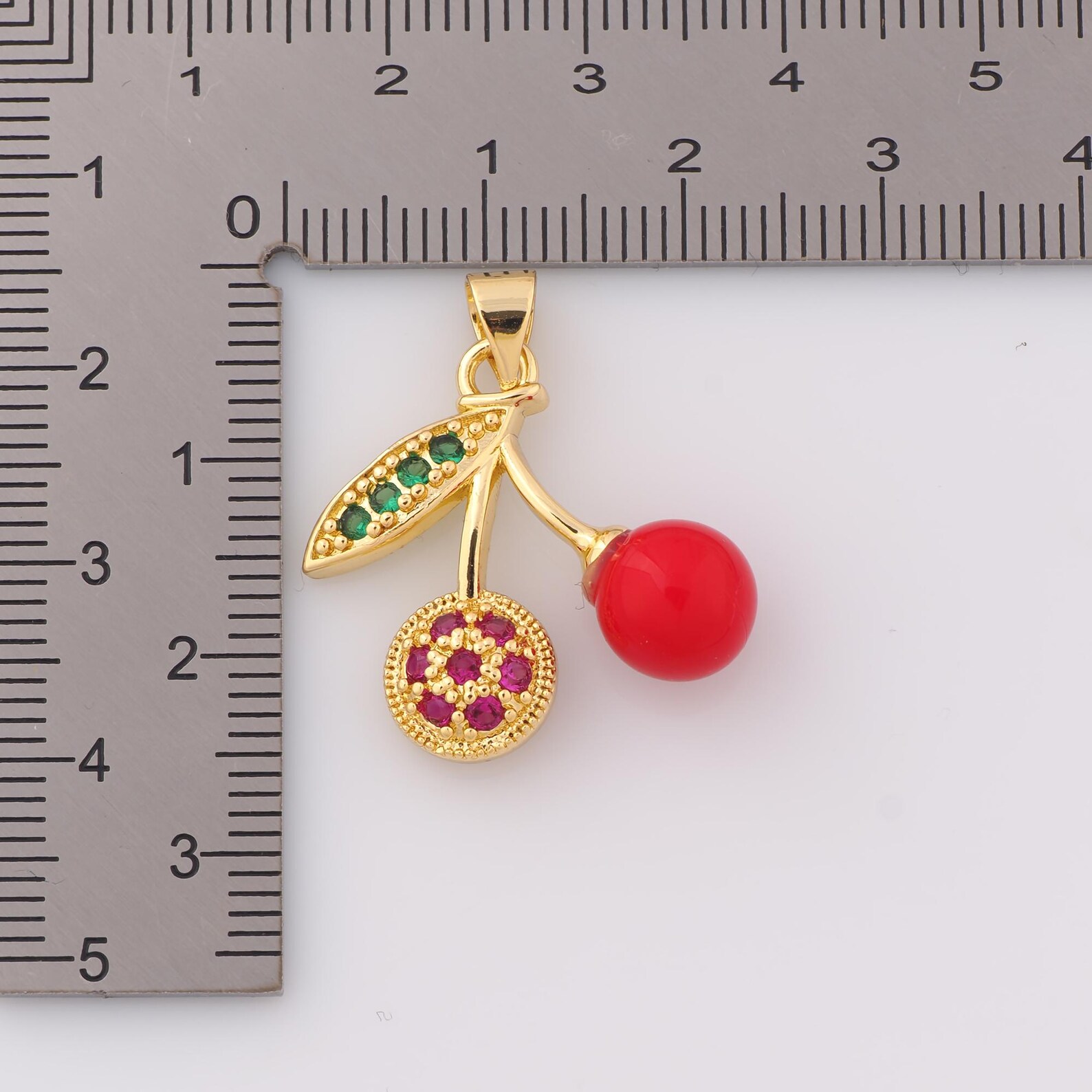1 Pcs Gold Enamel Cherry Pendant,18k Gold Filled CZ Fruit Charm,cherry ...