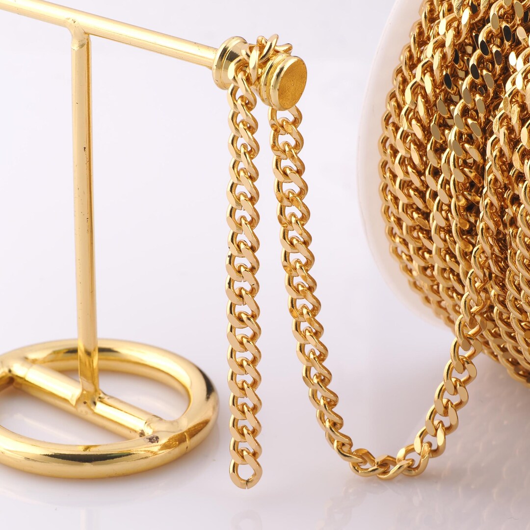 1 Meter Gold Curb Chain, 18K Gold Filled Semi Finished Chain, Specialty ...