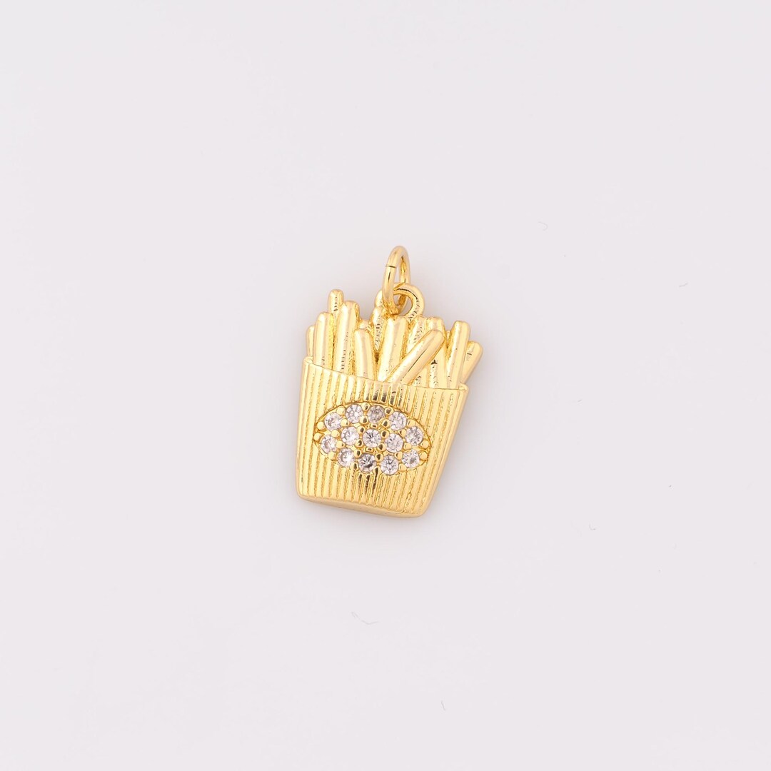 Gold CZ French Fries Pendant,18k Gold Filled French Fries Charm,french ...