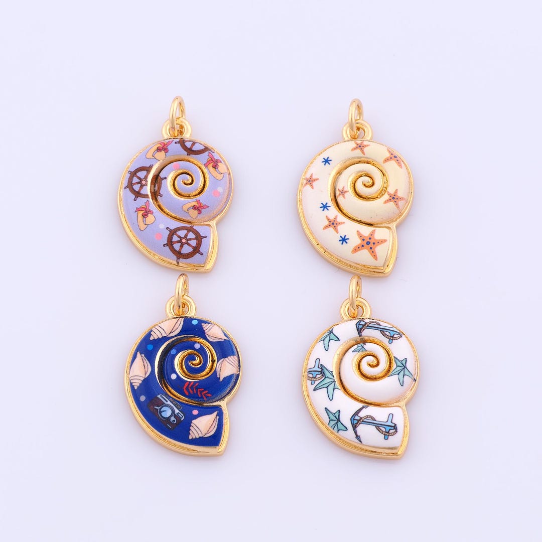 1 Pcs Gold Enamel Snail Shell Pendant,18k Gold Filled Conch Charm ...