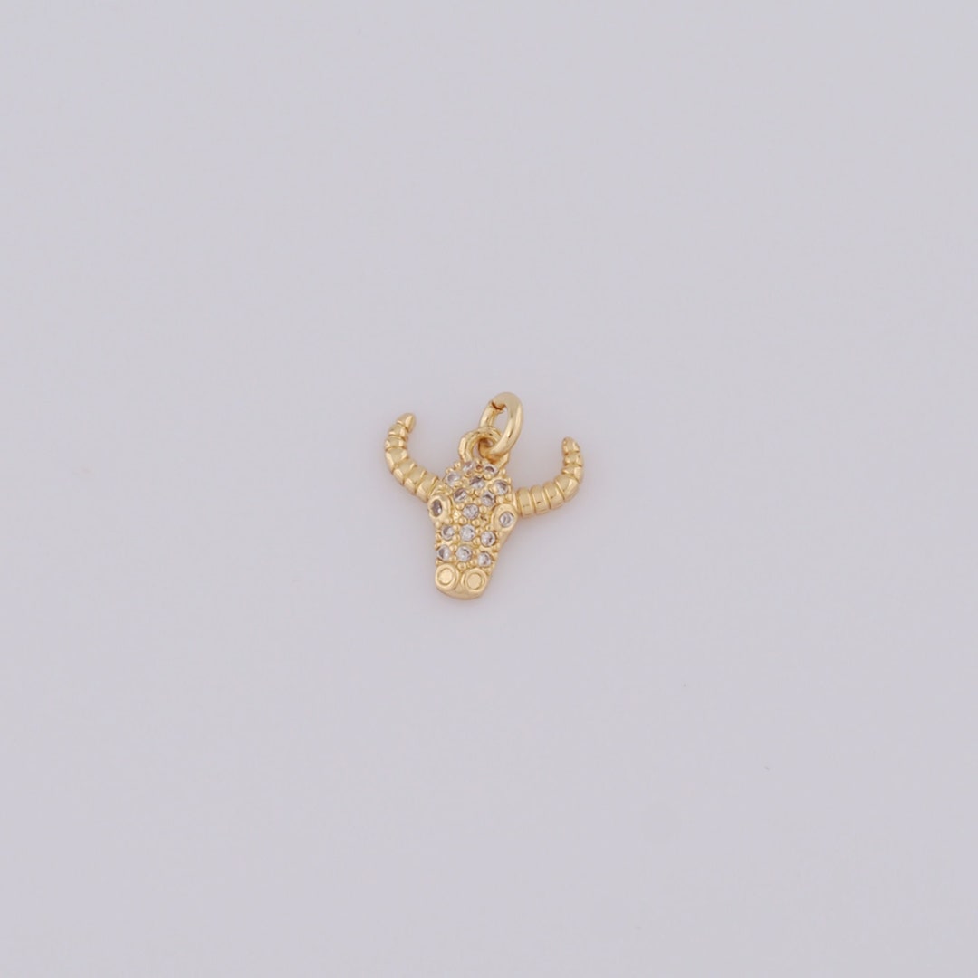 1 Pcs Gold CZ Bull Head Pendant,18k Gold Filled Bull Head Charms,bull ...