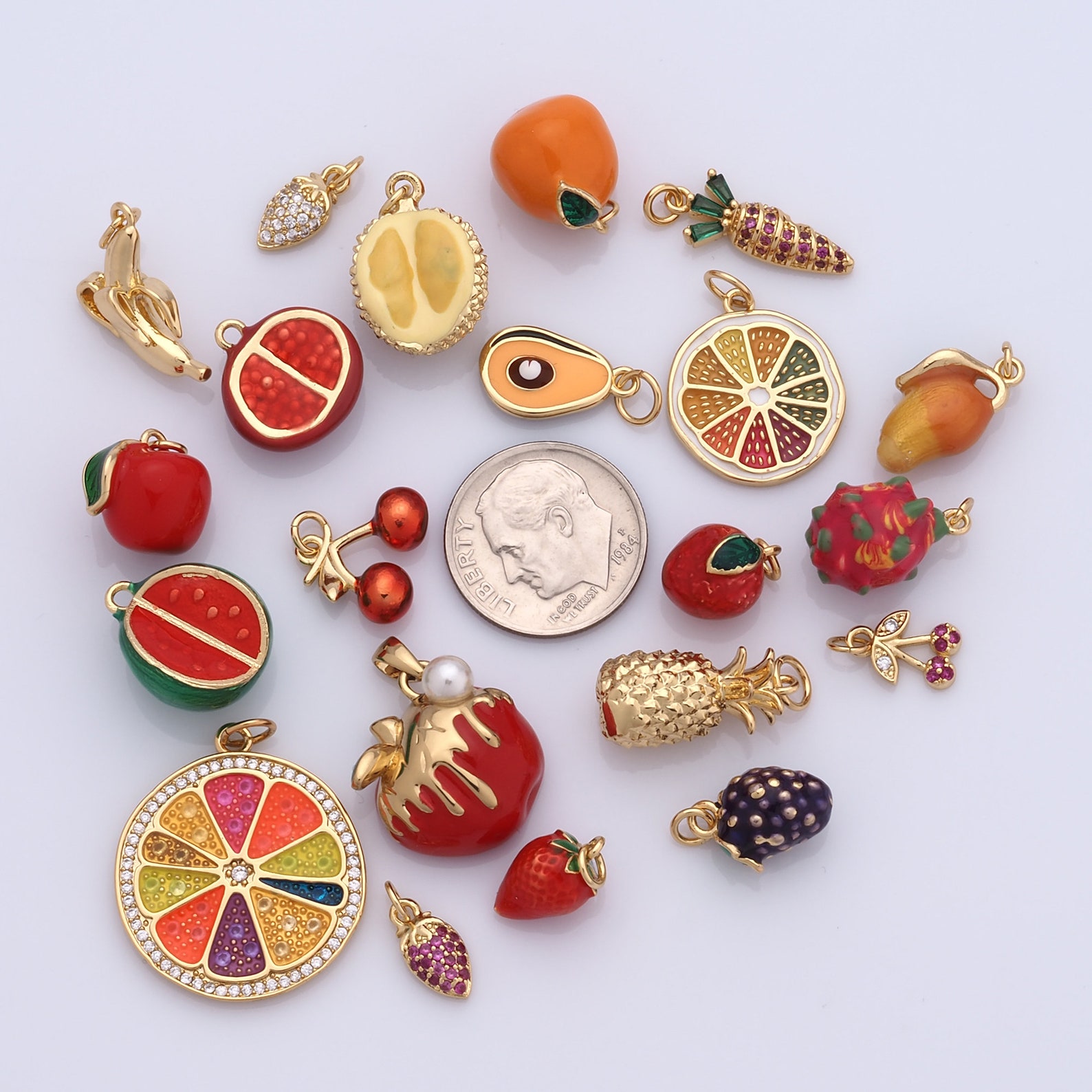 1 pcs pendentif fruit en or, breloque fraise CZ rempli d'or 18 carats ...