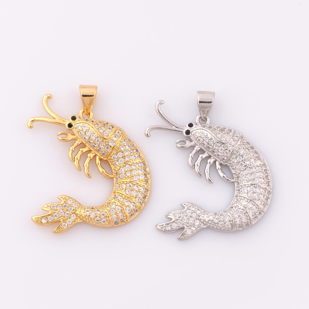 1 Pcs Gold CZ Shrimp Pendant,18k Gold Filled Shrimp Charm,shrimp Charm ...