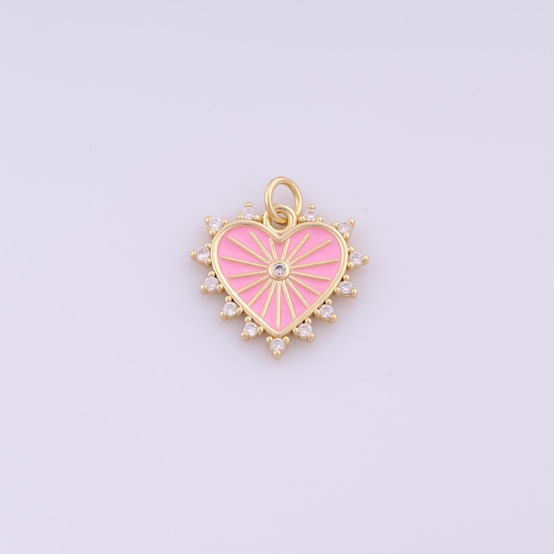 1 Pcs Gold Enamel Heart Pendant,18k Gold Filled Love Charm,cz Heart ...