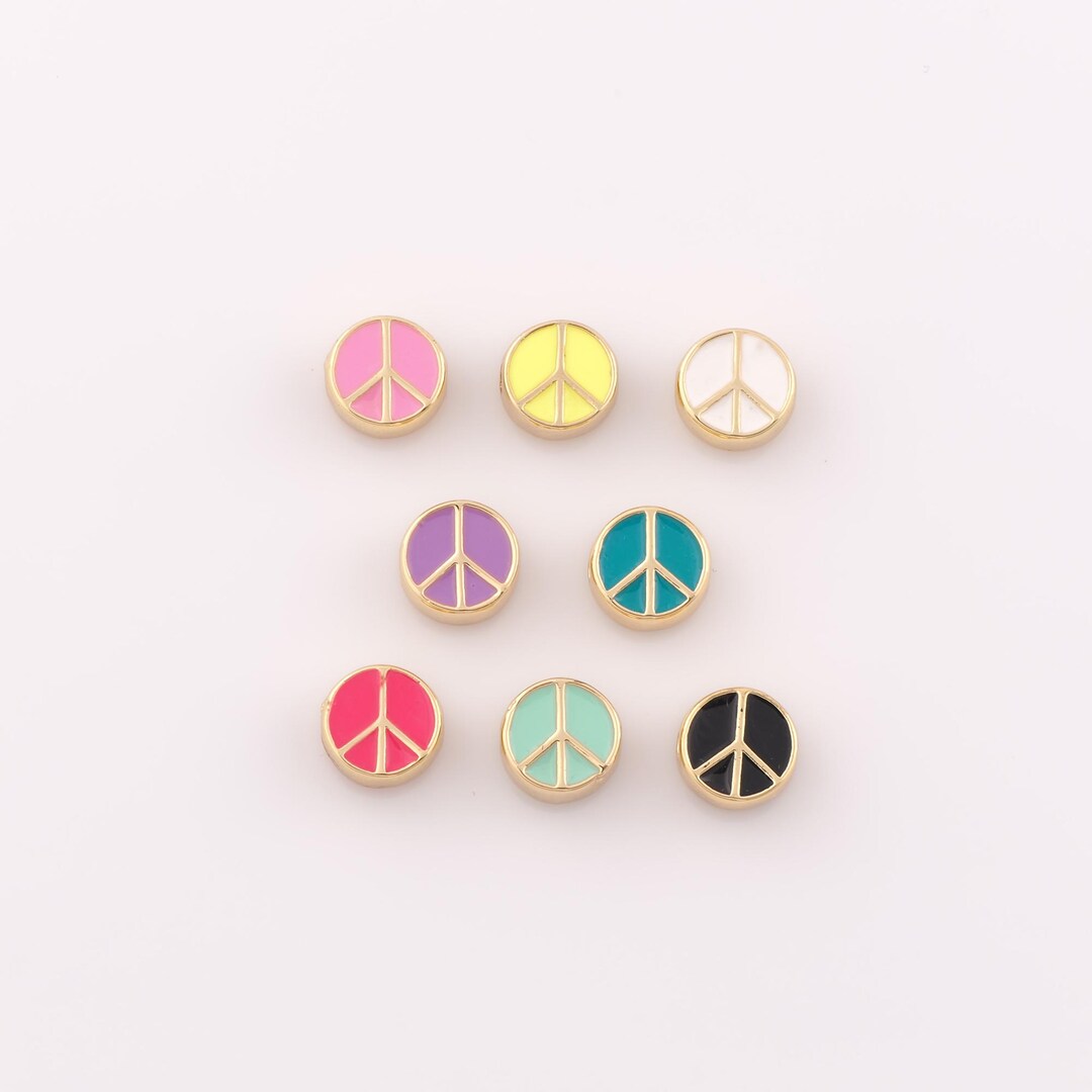 1 Pcs 18K Gold Filled Enamel Peace Sign Spacer Beads,peace Sign Beads ...