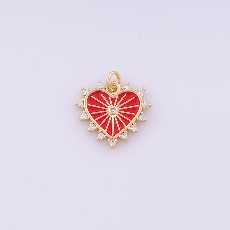 1 Pcs Gold Enamel Heart Pendant,18k Gold Filled Love Charm,cz Heart ...