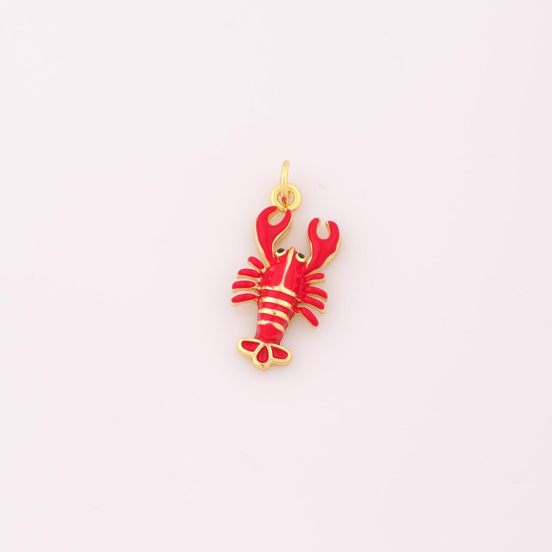 1 Pcs Gold Enamel Cute Lobster Pendant,18k Gold Filled Marine Life ...