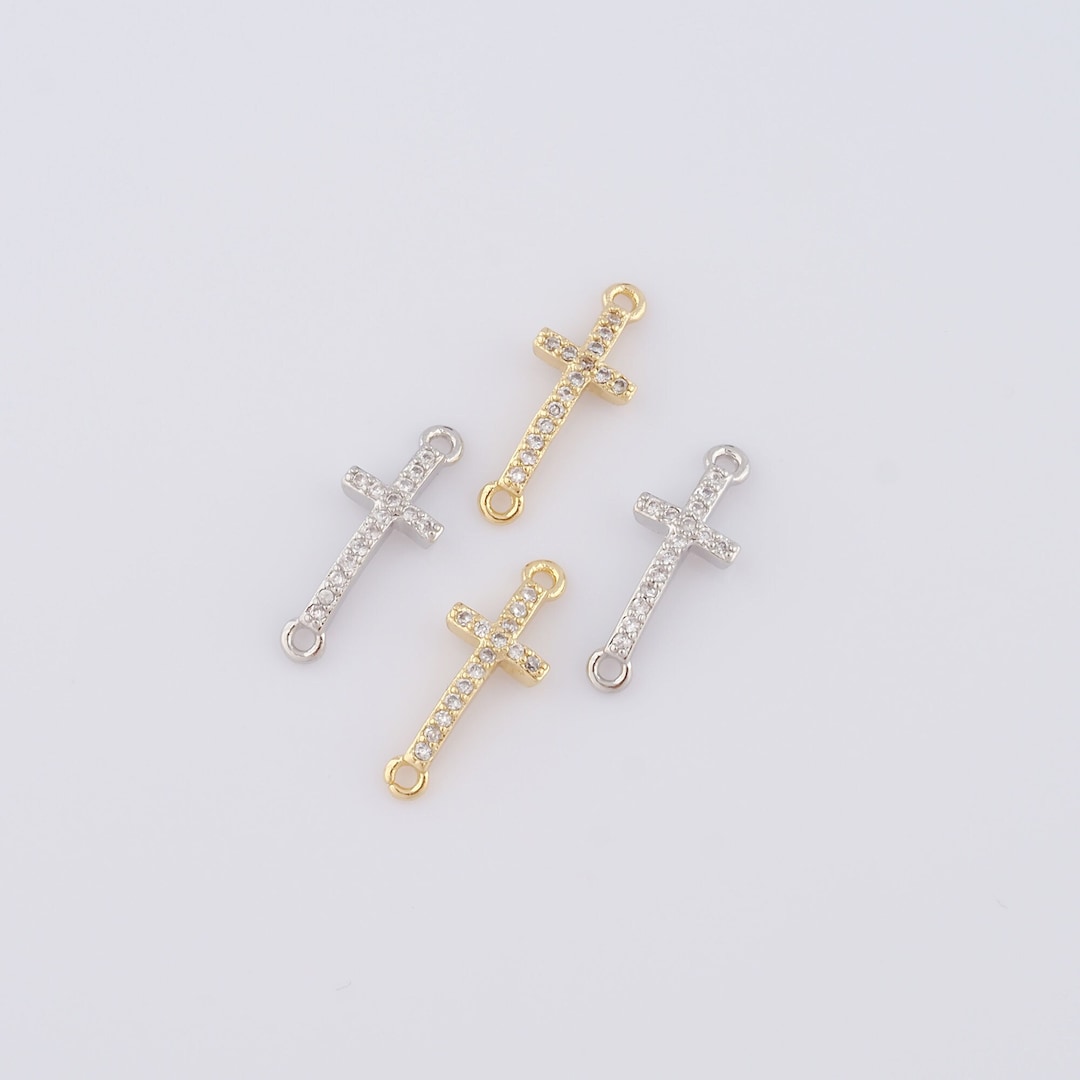 1 Pcs Gold CZ Cross Connector,18k Gold Filled Religion Connector ...