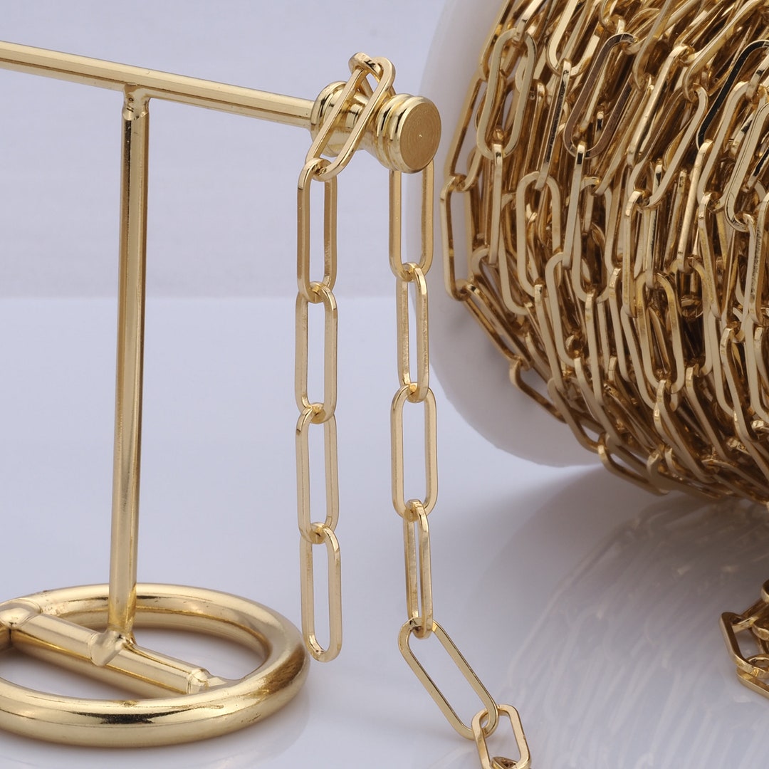 1 Meter Gold Paper Clip Chain, 18K Gold Filled Semi Finished Chain ...