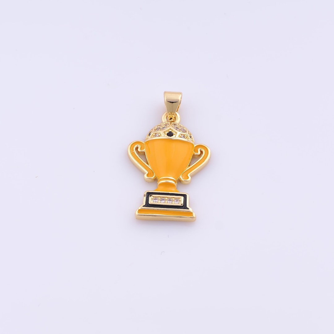 1 Pcs Gold CZ Trophy Pendant,18k Gold Filled Trophy Charm,enamel Trophy ...