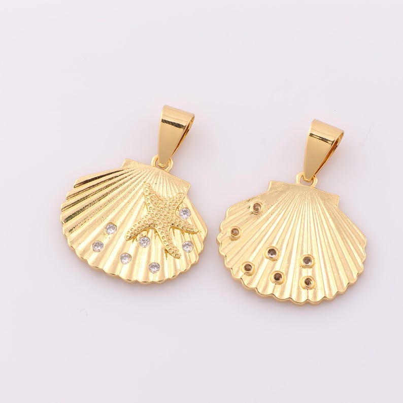 1 Pcs Gold CZ Shell Pendant,18k Gold Filled Starfish Charm,shell Charm ...