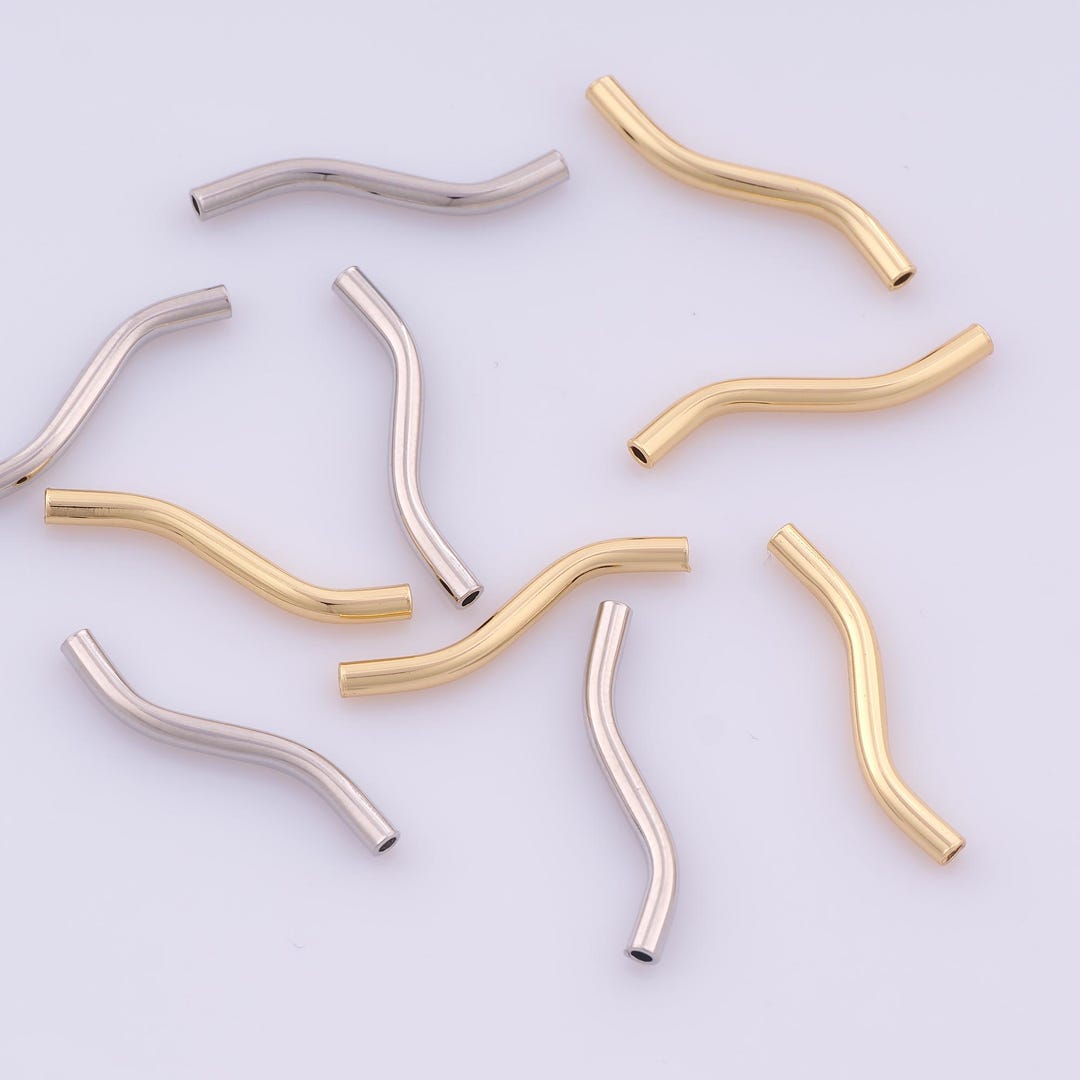 1 Pcs 18K Gold Filled Curved Tube Spacer Beads,tube Beads,curved Tube ...