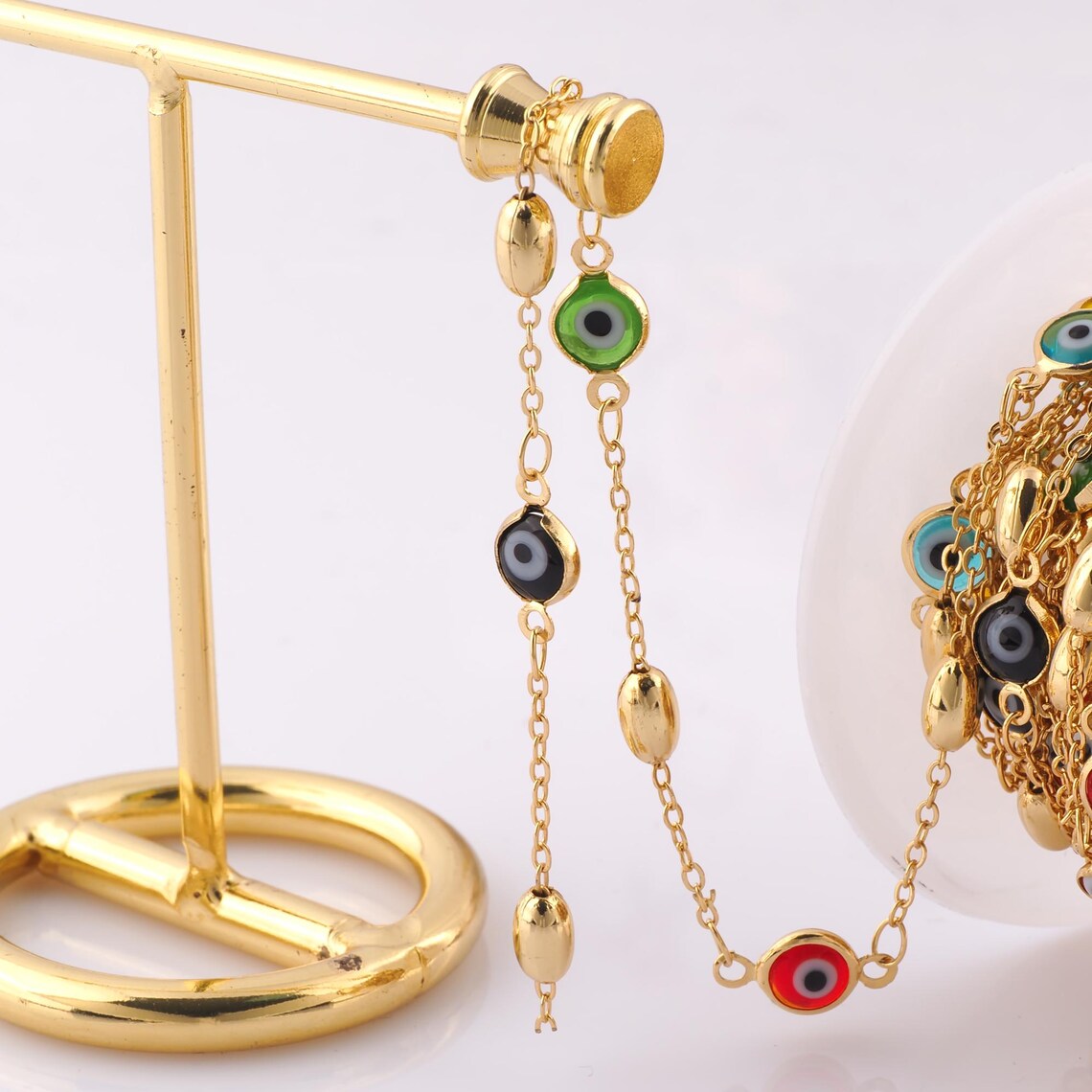1 Meter Gold Evil Eye Chain, 18K Gold Filled Semi Finished Chain ...