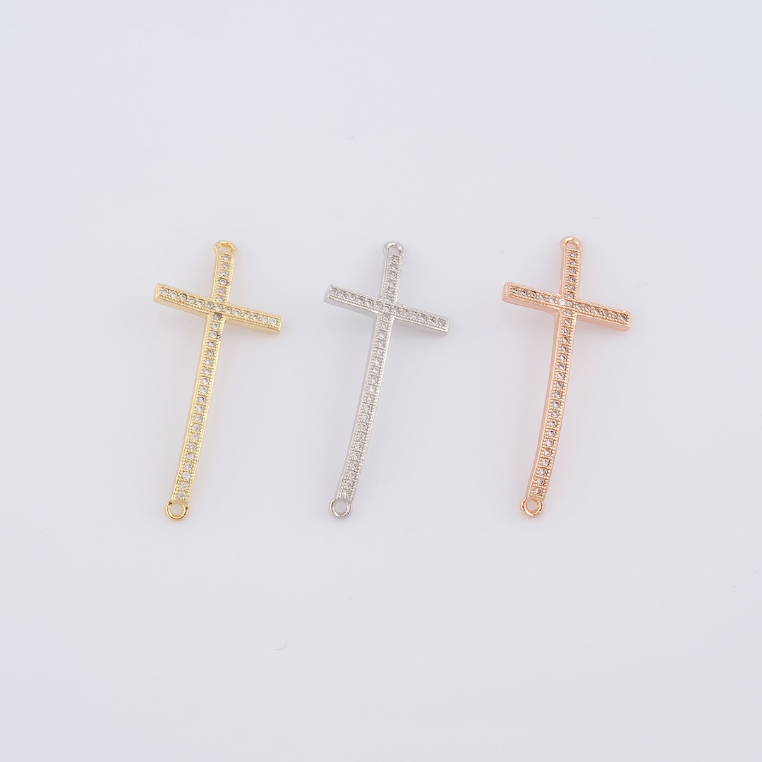 1 Pcs Gold CZ Cross Connector,18k Gold Filled Religion Connector ...